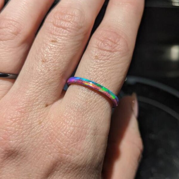 Purple Unicorn Ring With Opal Inlay - Purple Ceramic Band, Multi Lavender Opals, Hypoallergenic ...