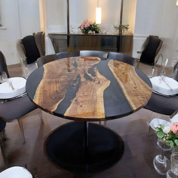 Round Epoxy Dining Table, Round Dining Table, Clear Epoxy Table, Epoxy ...