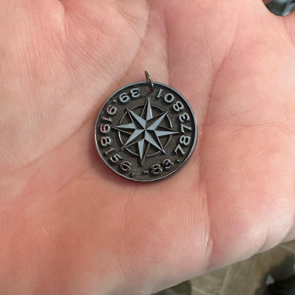 Custom Coordinates Engraved Compass Necklace for Men - Personalized ...