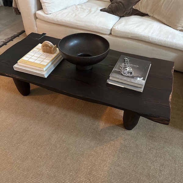 Rustic Low Wood Dark Brown Coffee Table • Living Room Handmade ...