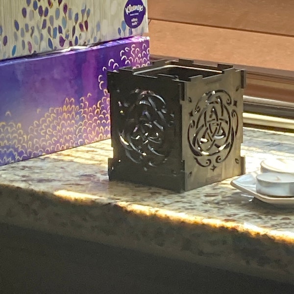 Triquetra Celtic Spirit Wooden Shadow Lantern Candle Holder / Celtic ...