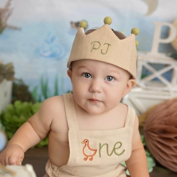 Boy First Birthday Outfit, 1st Birthday Hand Embroidered Linen Romper ...