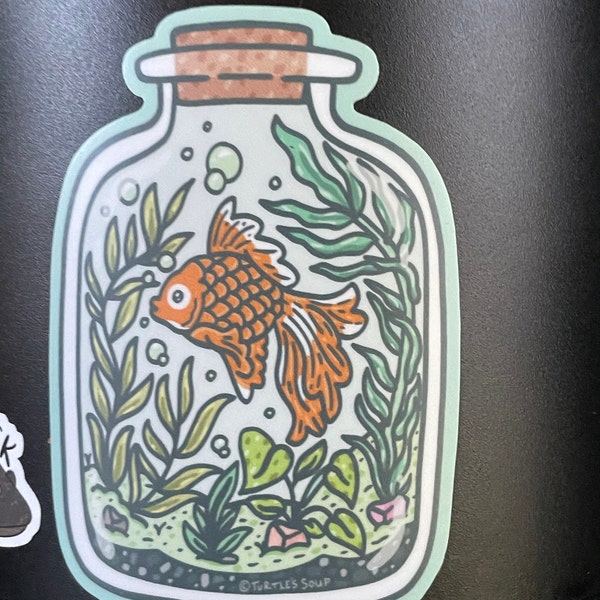 Goldfish Terrarium Vinyl Sticker, Aquatic Sticker, Fishbowl Sticker ...