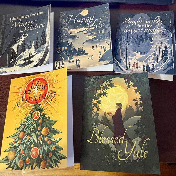 Yule Cards Arctic Fox With Winter Berries Yule Card Pagan Christmas Card, Wiccan Card, Witchy ...