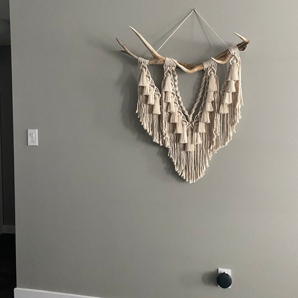Elk Antler Macrame Wall Hanging Wall Art Boho Genuine Elk Antler Wall ...