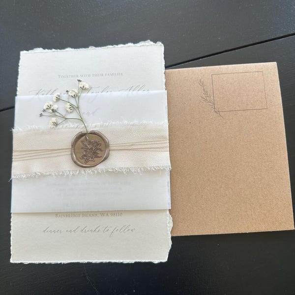 Wax Seal Vellum Wedding Invitation Set With & Watercolor Greenery ...