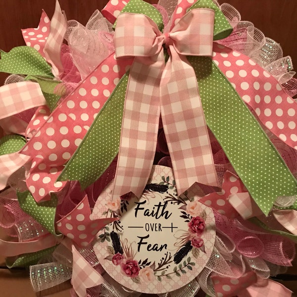 8" Round Faith Over Fear Wreath Sign, Wreath Sign, Personalize It by ...