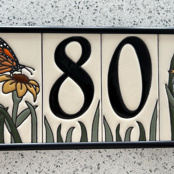 House Numbers Butterfly Tiles Ceramic Framed Set - Address Tiles ...