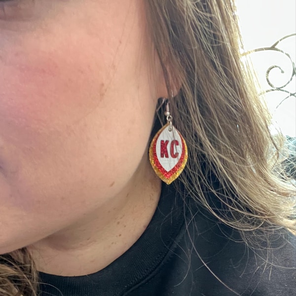 KC Chiefs Earrings, Leather KC Football Earrings, Kansas City Football ...