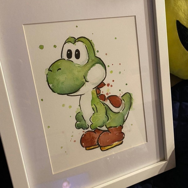Yoshi Watercolor Art Print, Yoshi Print, Yoshi Art, Yoshi Painting ...