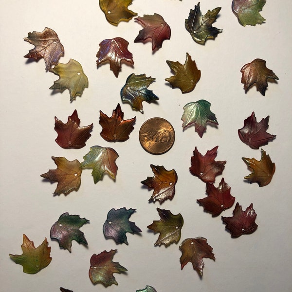 Hand Painted Maple Leaves. Multi-toned Metalic and Mixed Tones. 19mm ...