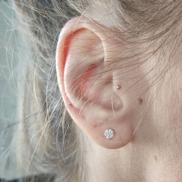 14k Solid Gold Solitaire Diamond Cartilage Earring Screw on Flat Back ...