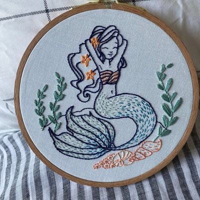 Mermaid PDF Embroidery Pattern. PDF Pattern. DIY Embroidery. Nautical ...