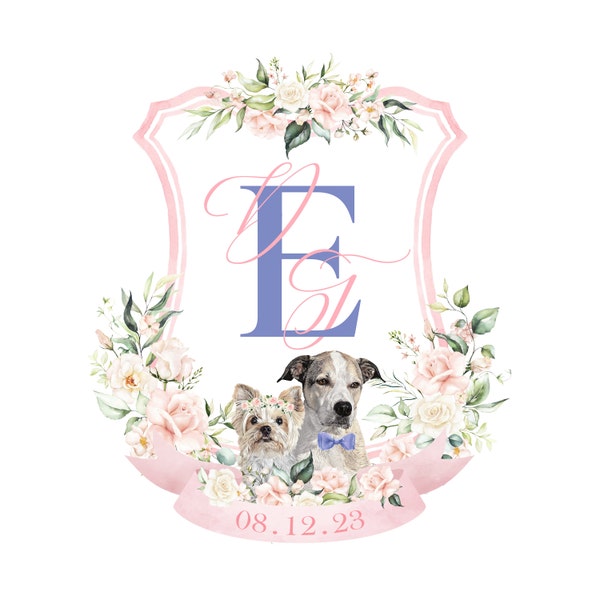 Custom Wedding Crest Logo, Wedding Watercolor Crest Monogram Logo With ...