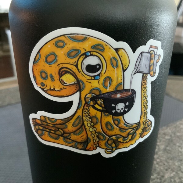 Latte Luna, the Blue-ringed Octopus Sticker, Laptop Sticker, Reusable ...
