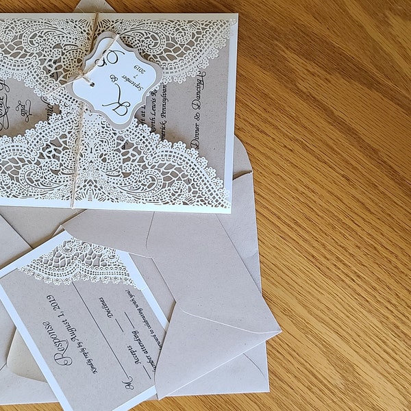 Rustic Lace Wedding Invitation, Rustic Lace Wedding Invitation, Shabby ...