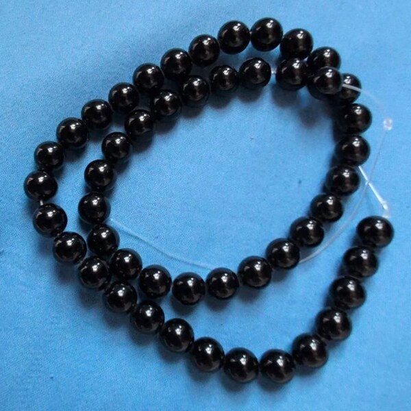 AAA Natural Black Obsidian Smooth Round Beads 15.5“ Strand Genuine ...