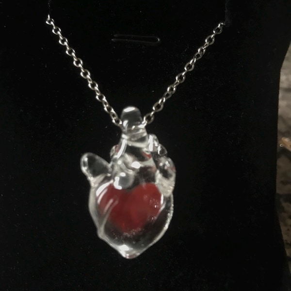Glass Heart Blood Vial Necklace, Gothic Vampire Heart Pendant, Glass ...