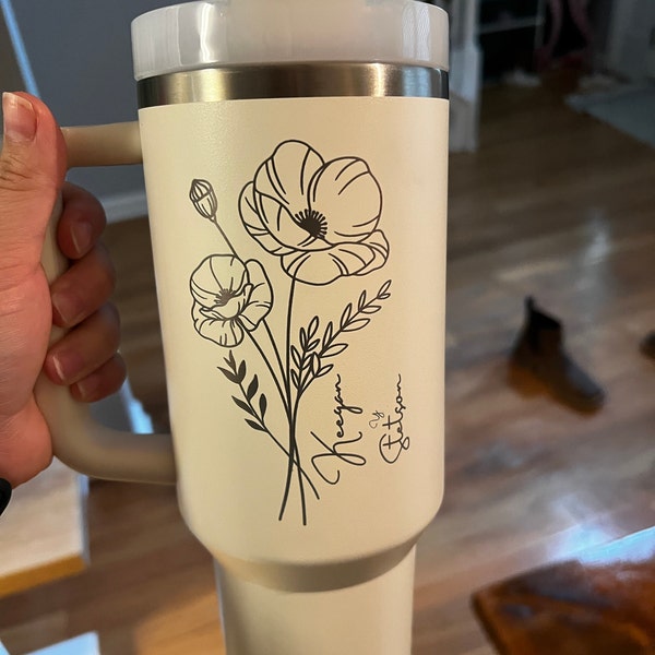 Personalized Birth Flower Stanley Tumbler With Name ,personalized Birth ...