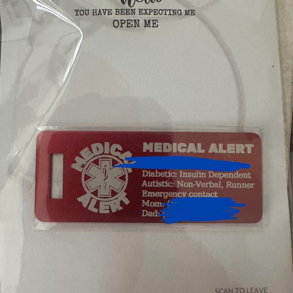 Emergency Medical Alert Card, Engraved Aluminum Tag, Allergy Alert ...