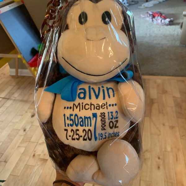 Personalized Baby Gift, baby Cubbies Huggles the Monkey, Birth ...