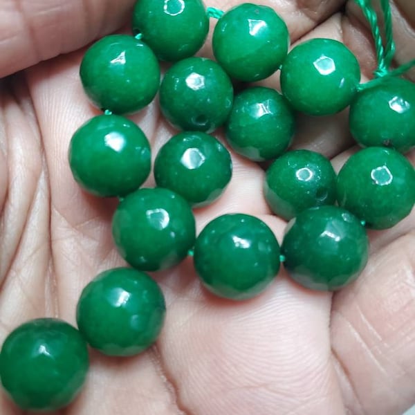 Faceted Emerald Green Jade Round Beads 15" Strand 3mm 4mm 6mm 8mm 10mm ...
