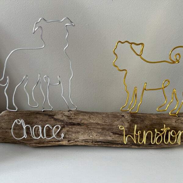 Pair of Wire Dogs / Cats on Wood: Personalised Gifts for Pet Lovers ...