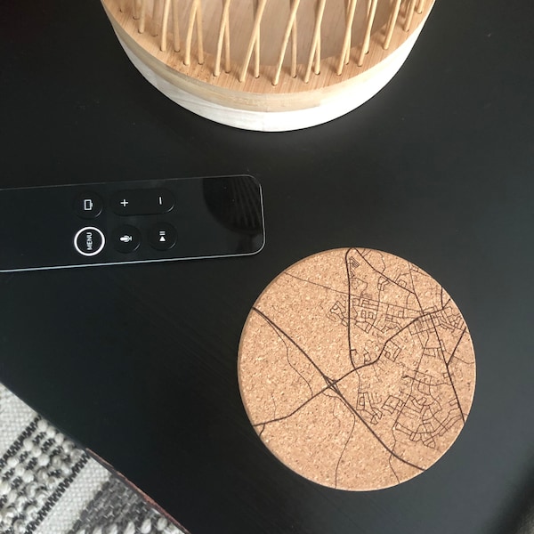Personalized Map Cork Coasters - Engraved Street & City Map, Set of 4 ...