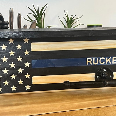 Engraved Personalized Police Gear Rack Thin Blue Line Galvanized Steel ...