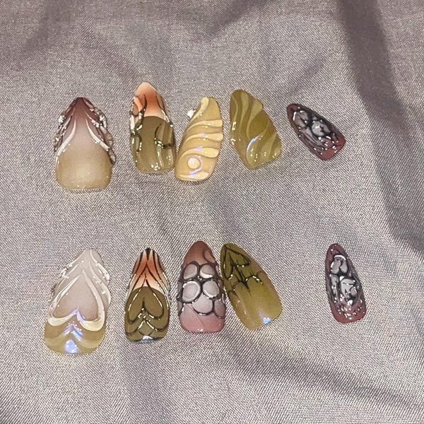 Handpainted Chrome Metallic Gothic Extra Long Stiletto Press on Nails ...