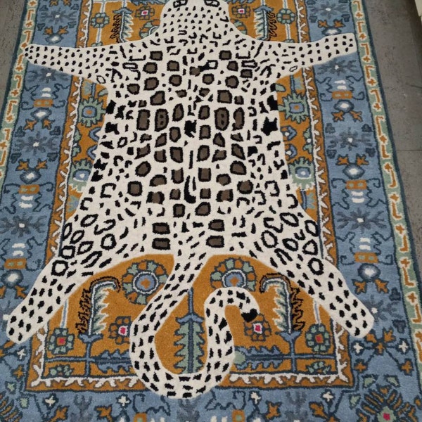 Leopard Pattern Rug Red & Blue Stunning Carpet Animal Print Rug for ...