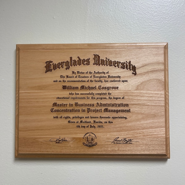 Laser Engraved Diploma Certificate, Graduation Gift, Custom Engraved ...