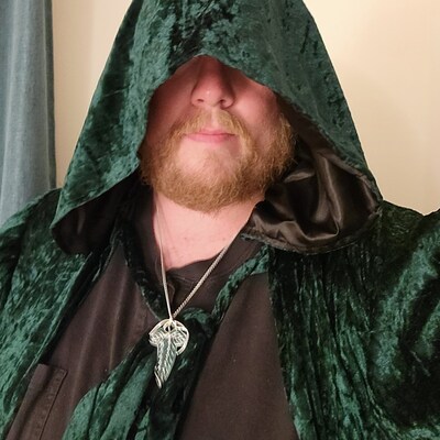 Dark Green Cloak Fully Lined With Black Satin, Hooded Velvet Medieval ...