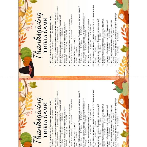 Thanksgiving Trivia Game, Thanksgiving Trivia Quiz for Kids ...