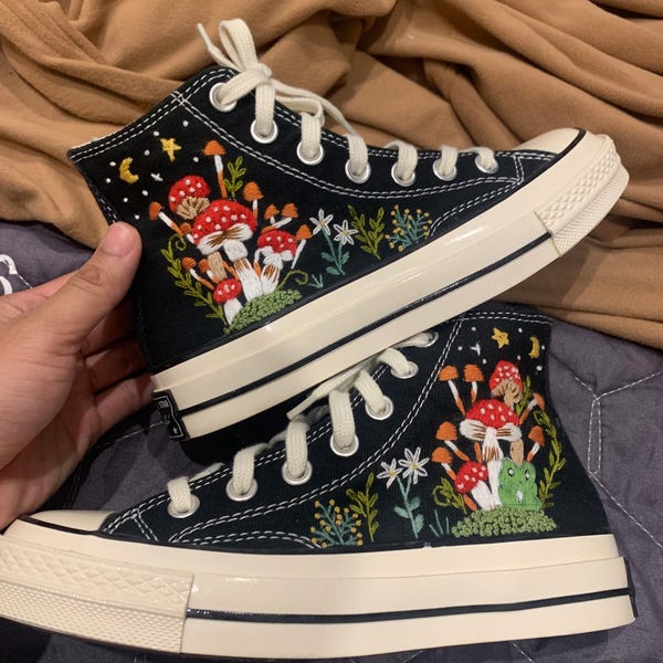 Embroidered Converse Mushroom, Frog, Converse Embroidery Mushroom ...