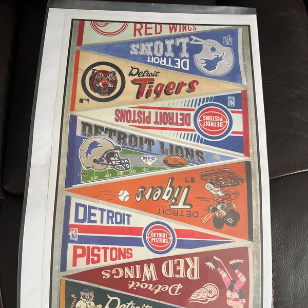 Vintage Detroit Sports Pennant Collage Print 15 by 24, 11 by 17 - Etsy