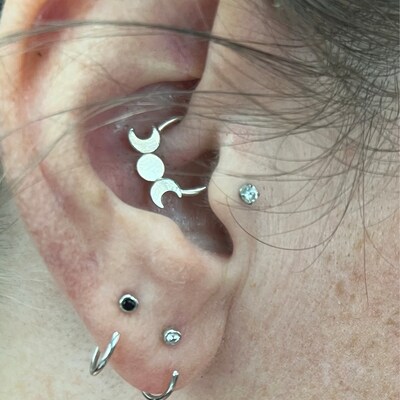 Moon Phases Daith Ring, Sterling Silver Daith Piercing, Daith Hoop ...