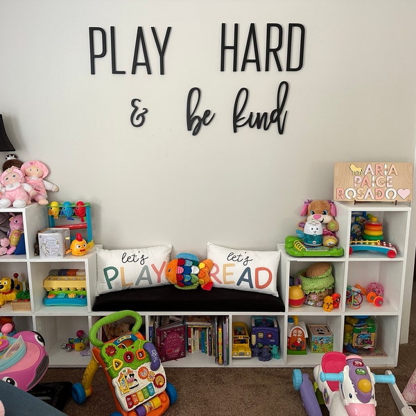 PLAY HARD & Be Kind Wall Letters for Playroom | Den | Kid's Room | Big ...