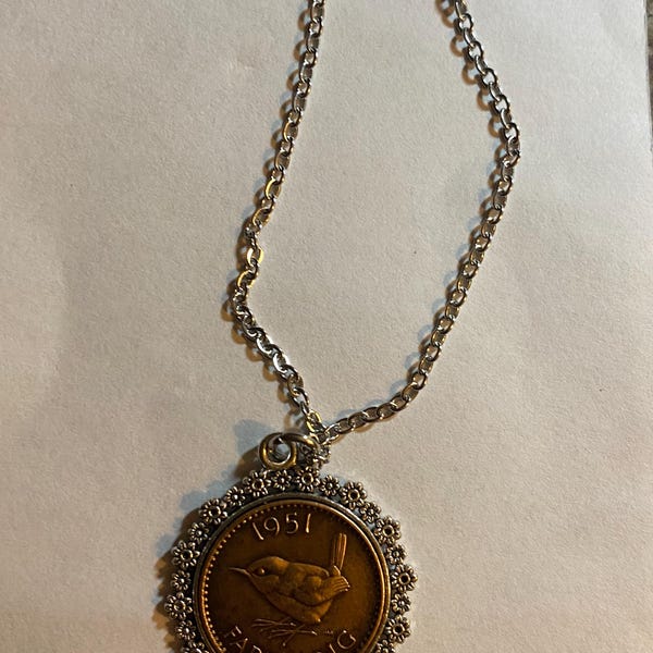 Farthing Bird Necklace, UK Farthing Bird Coin Charm Pendant, British ...