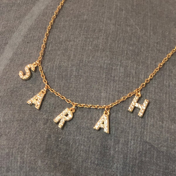 Collier initiale lettre strass zircon doré collier prénom alphabet,collier personnalisé, cadeau ...