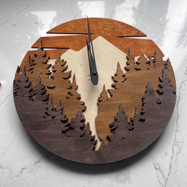 Mountain Wall Clock,wood Mountain Clock,wall Clock Unique,nature Clock ...