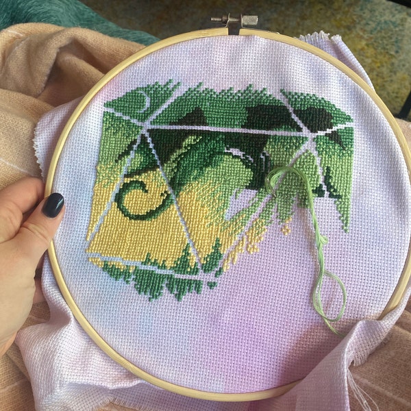 10 Dnd Dice Cross Stitch, D20 Dice Silhouette Embroidery, Flying Dragon ...