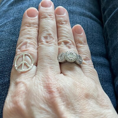 Peace Sign Ring, Gold Peace Sign Ring, Hammered Sterling Silver Peace ...