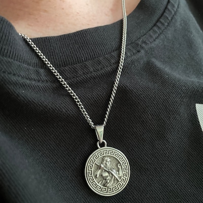 18k Gold Zeus Coin Pendant Chain Mens Greek God Zeus Necklace - Etsy
