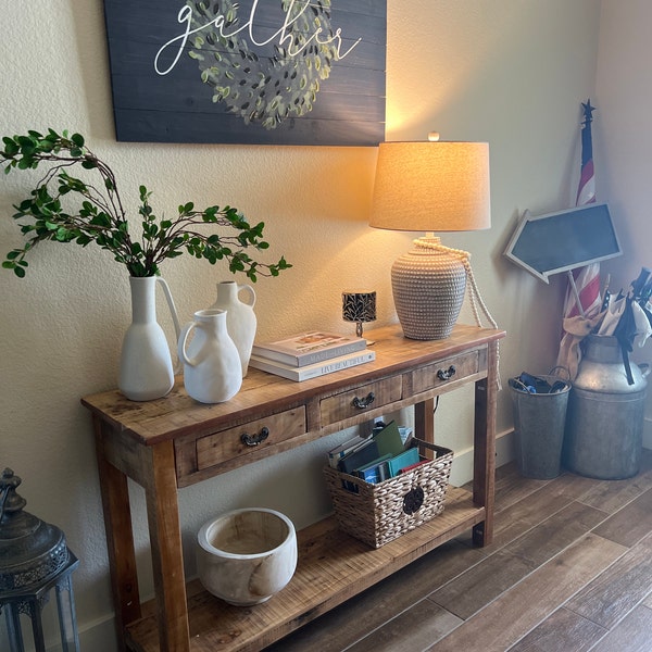 Reclaimed Wood Console Table: Farmhouse Entryway Table With Drawers - Etsy