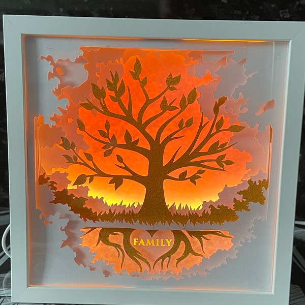 3D Family Tree Shadow Box Svg Cricut, Paper Cut Light Box Svg, 3D ...