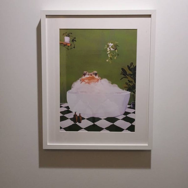 Set of Two Toad Bathroom Prints. Toad in the Bath, Frog on the Toilet ...