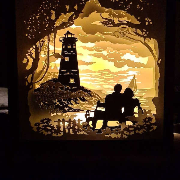 Lighthouse Shadow Box Files, Paper Cut Light Box Template Files, Shadow ...