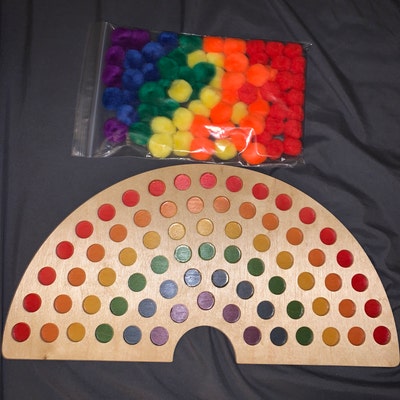 Rainbow Sorting Toy Wooden Color Matching Game Montessori - Etsy