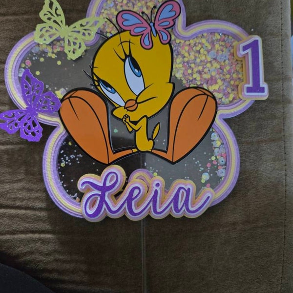 Personalized Tweety Inspired Cake Topper With Shaker - Etsy